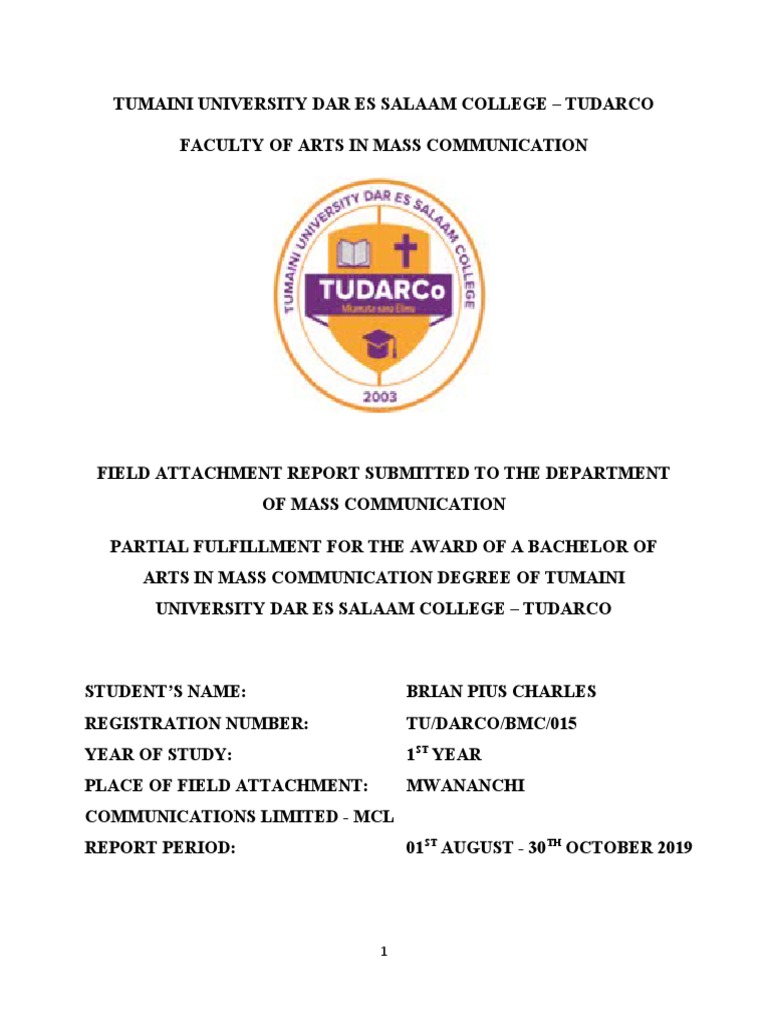 Field Attachment Report Submitted To The Department of Mass ...