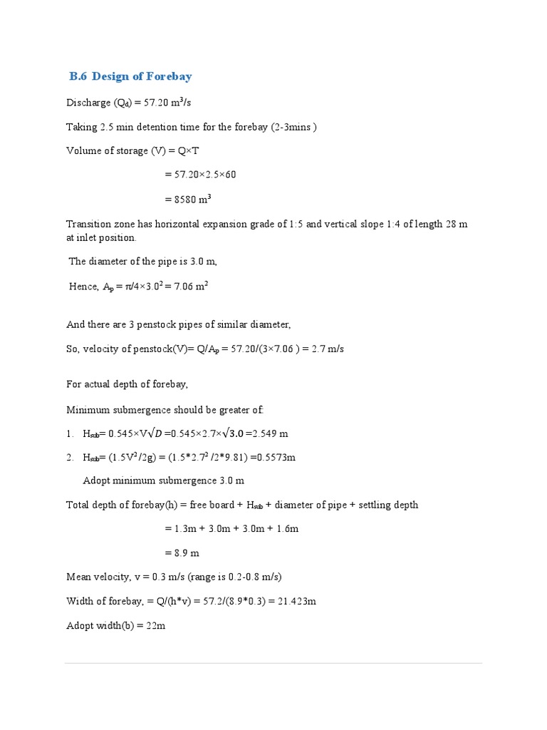B.6 Design of Forebay | Download Free PDF | Mechanical Engineering ...