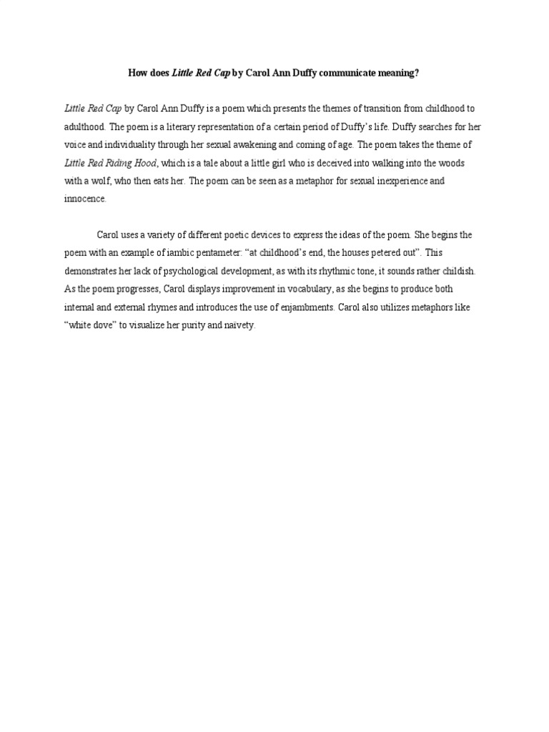 Analysis of Duffy's Little Red Cap | PDF | Poetry