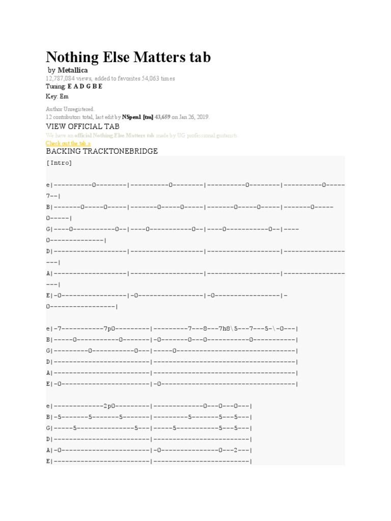 Nothing Else Matters Tab | PDF | Guitars | Guitar Family Instruments