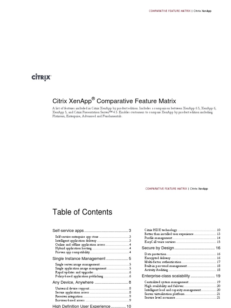 Citrix XenApp 6.5 Comparative Feature Matrix | PDF | Web Application | Microsoft Windows