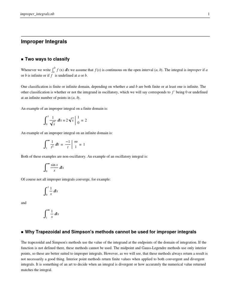 Improper Integrals: Ü Two Ways To Classify | Download Free PDF | Integral | Mathematical Objects