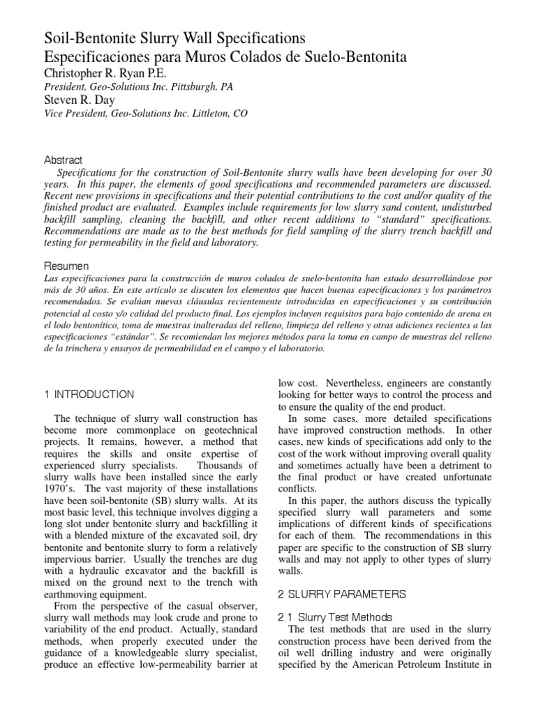 Soil-Bentonite Slurry Wall Specs | PDF | Filtration | Excavation ...