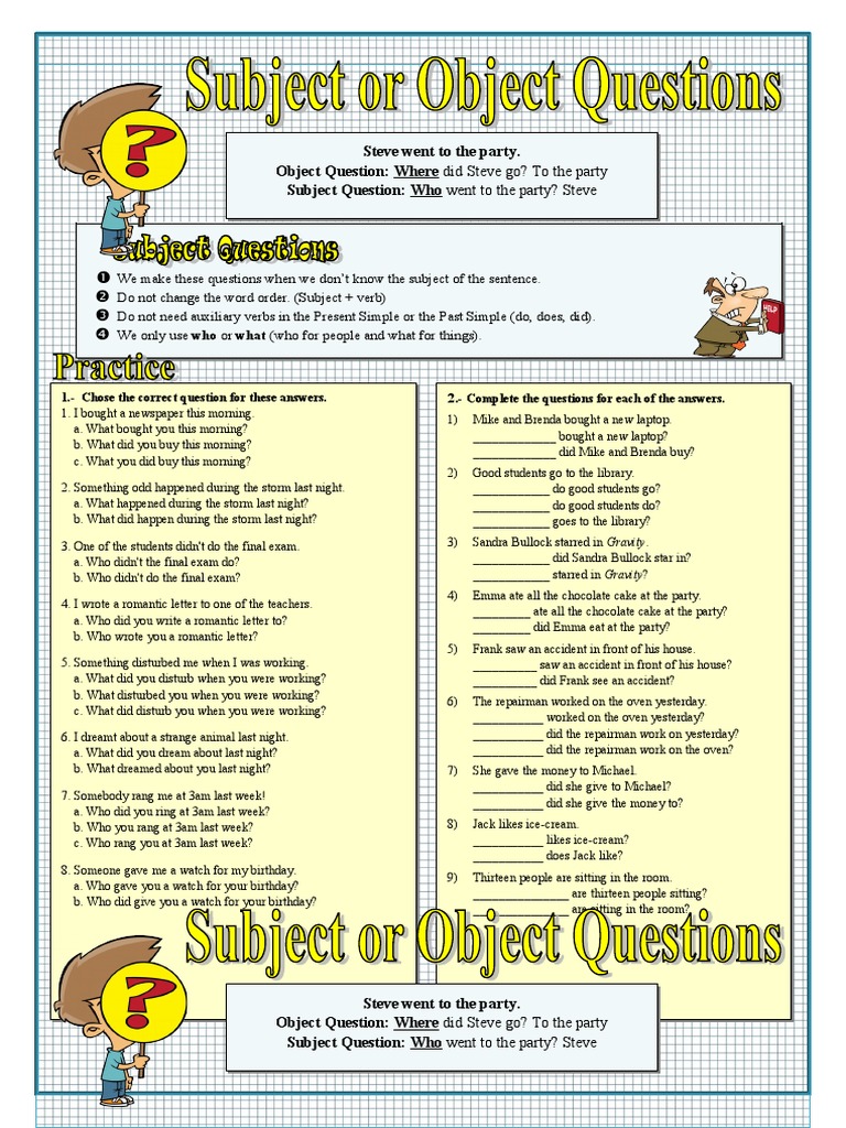 Subject or Object Questions Grammar Drills Information Gap Activities ...