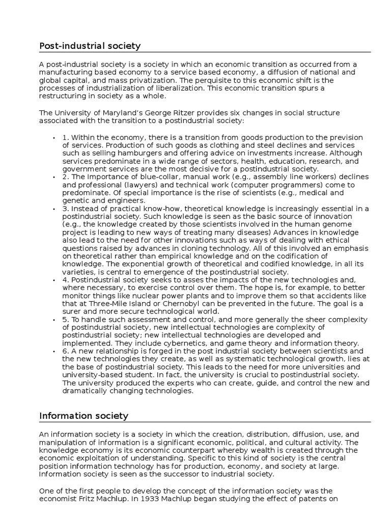Understanding Post-Industrial Society | PDF | Economies | Technology ...
