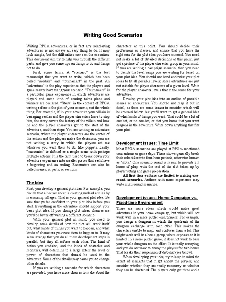 RPG - Writing Good Scenarios | PDF | Mail | Role Playing Games