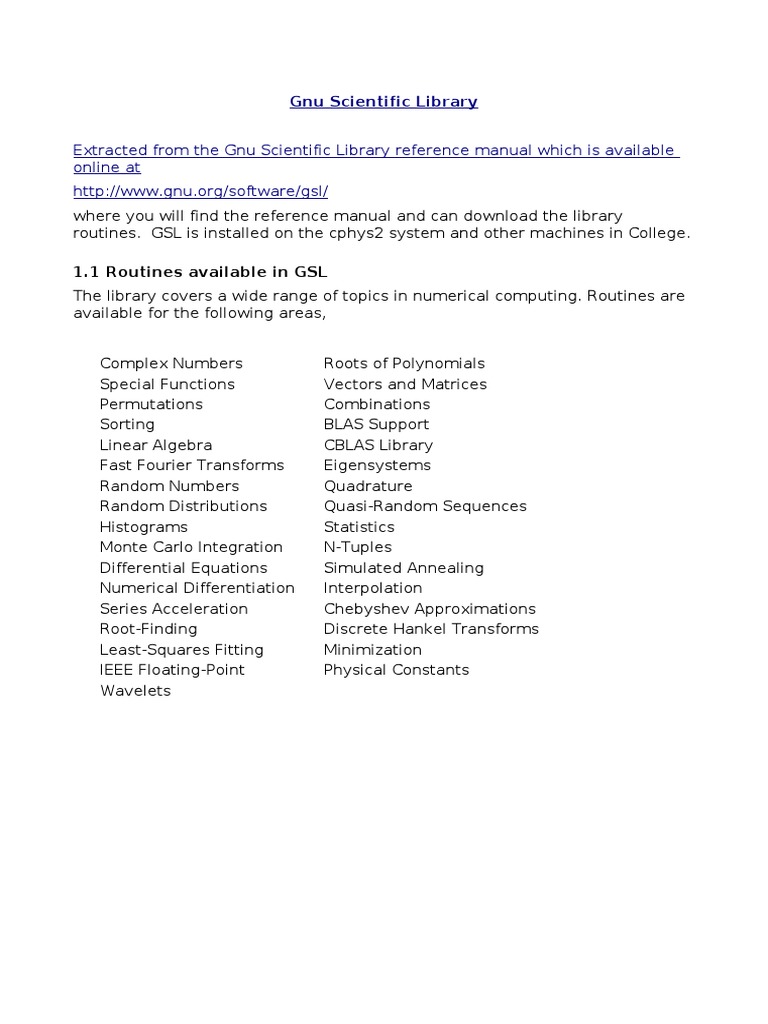 Extracted From The Gnu Scientific Library Reference Manual Which Is ...