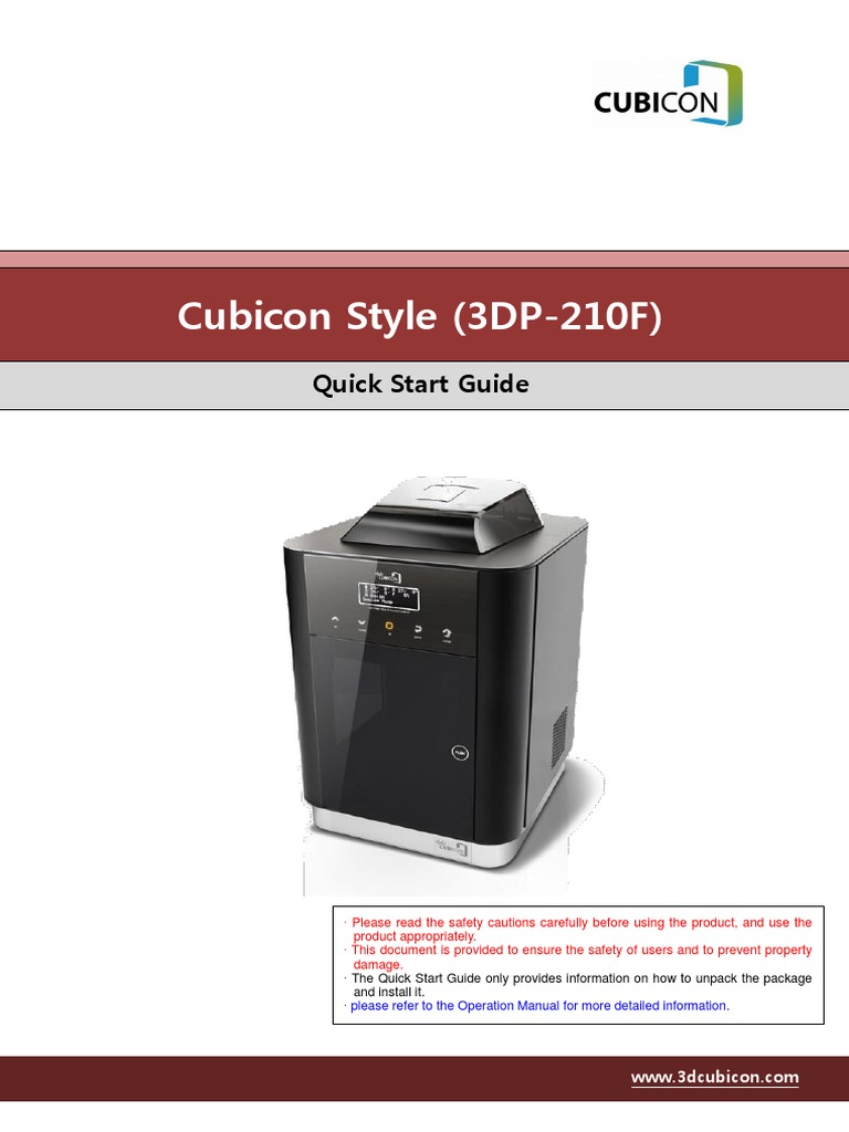 Cubicon Style (3DP-210F) Quick Start Guide (151001, En) | PDF