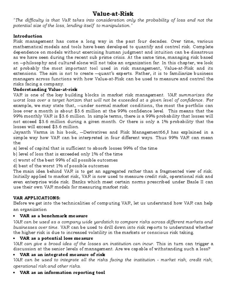 Value at Risk | PDF | Value At Risk | Monte Carlo Method