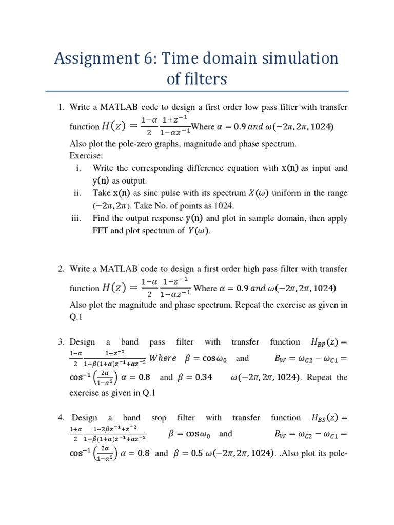 Assignment 6 On Filter Response To Broad Band Signal | PDF