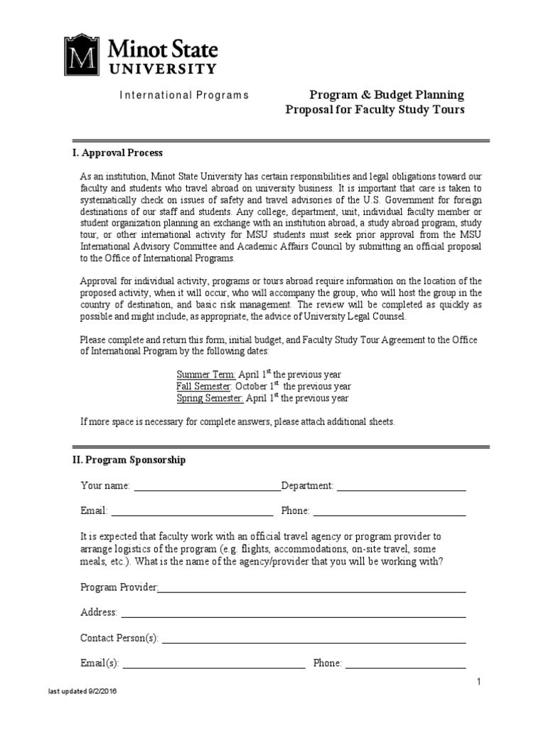 Program & Budget Planning Proposal For Faculty Study Tours: I. Approval ...