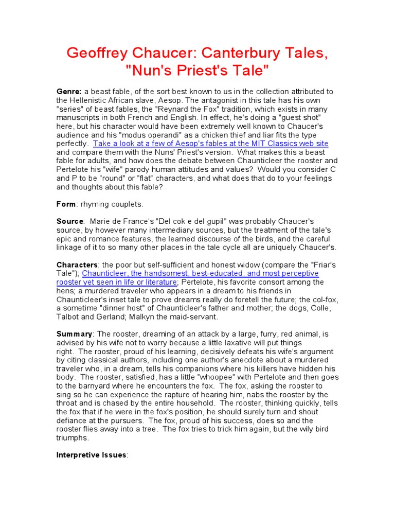 Geoffrey Chaucer: Canterbury Tales, "Nun's Priest's Tale" | PDF | Poetry