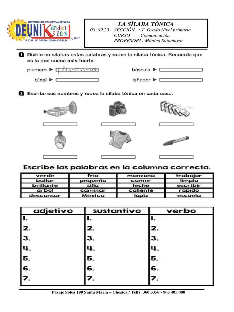 Sílaba Tónica para 1er Grado | PDF