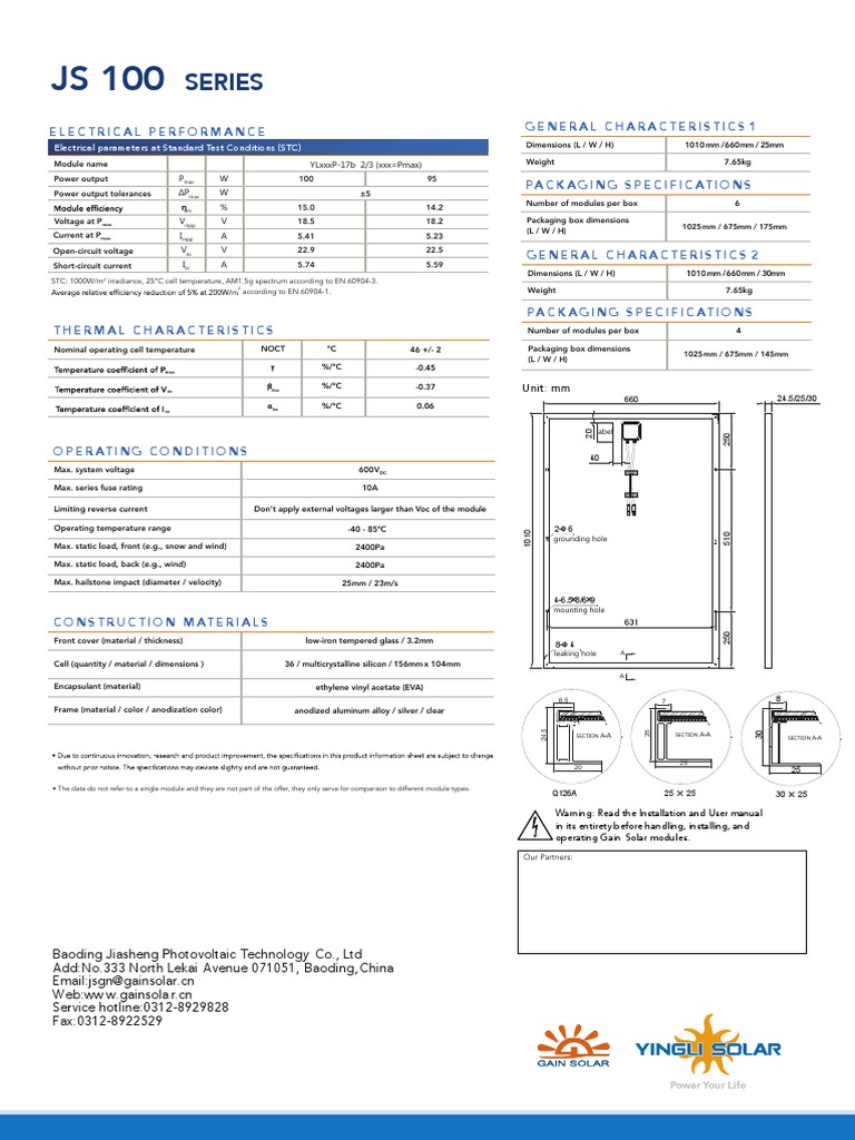 Ficha Tecnica Panel Solar 100Wp | PDF | Solar Panel | Renewable Energy