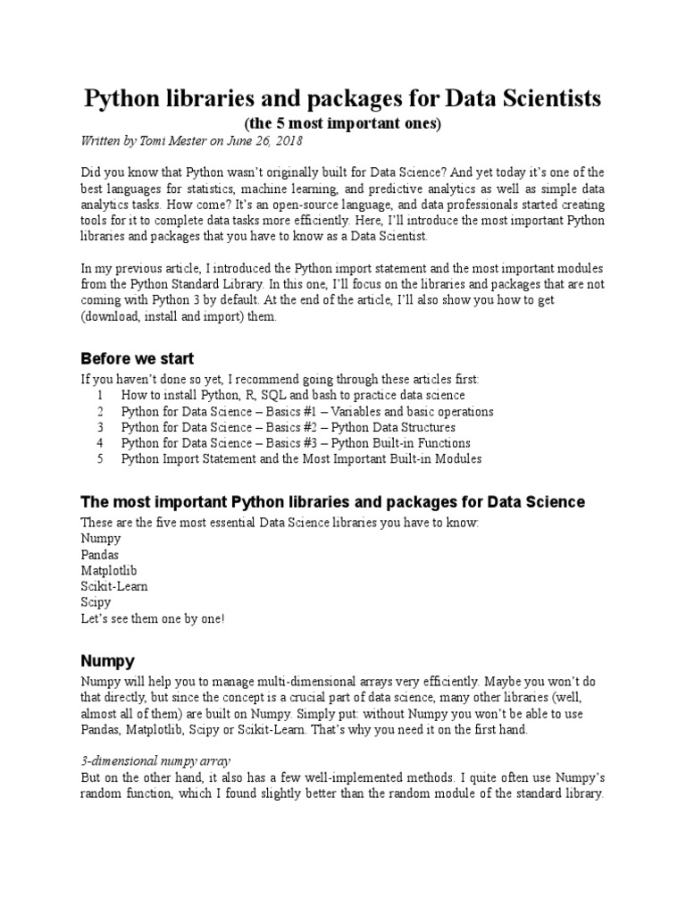 Python Libraries and Packages For Data Science | PDF | Machine Learning ...