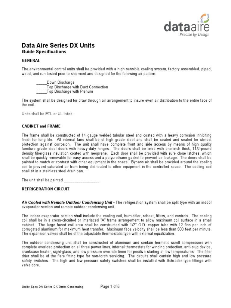 Guide Spec DX Air Outdoor Condensing Unit 2 2017 | PDF | Thermostat | Valve
