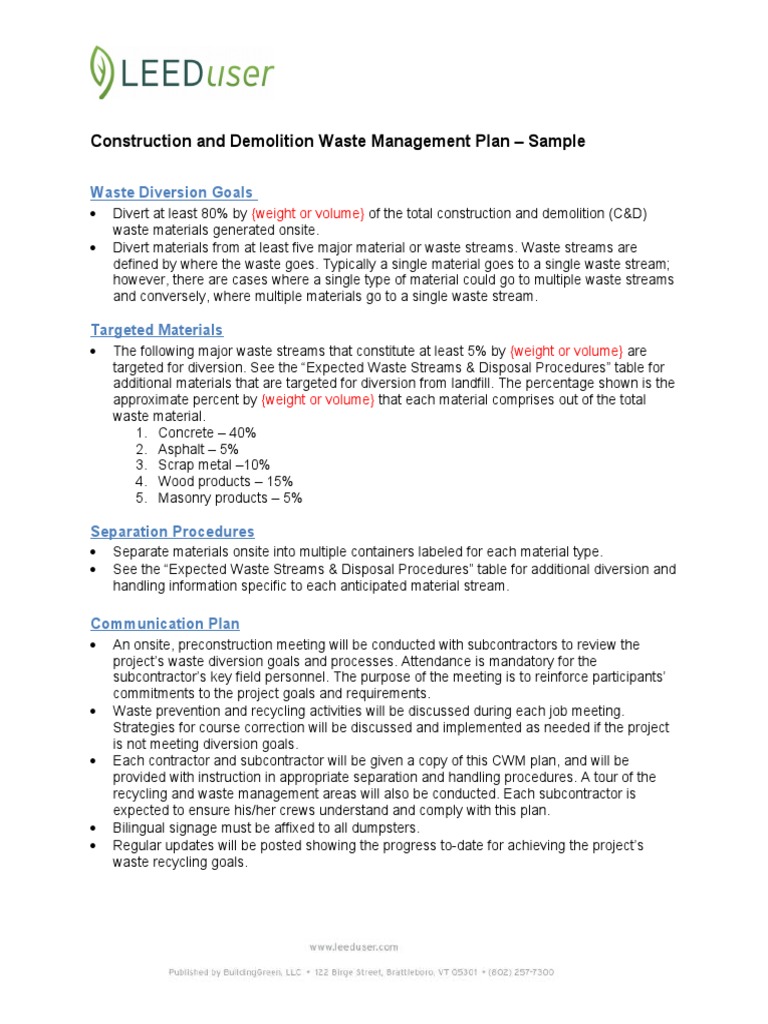 LEEDuser CWM Plan Example - BDC v4 | PDF | Recycling | Waste Management