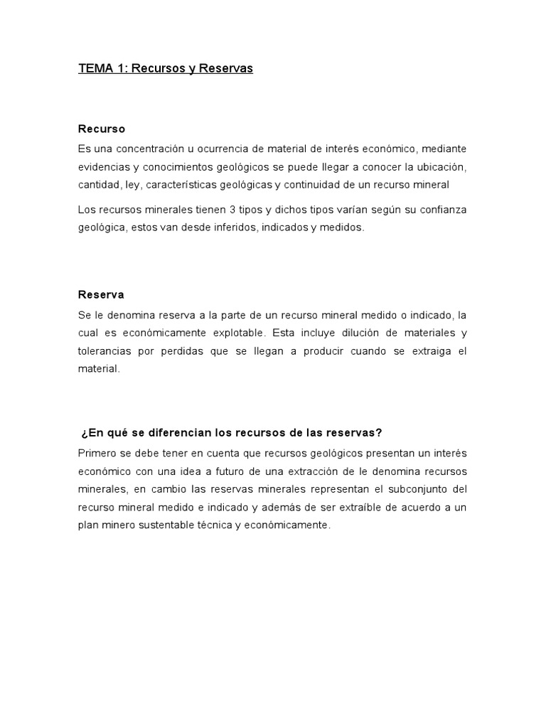 Recursos y Reservas Minerales: Claves | PDF | Minería | Minerales