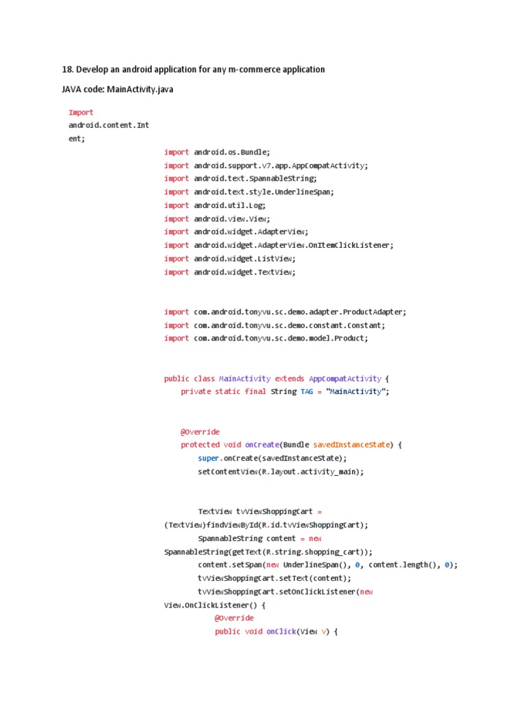 Develop An Android Application For Any M-Commerce Application Java Code ...