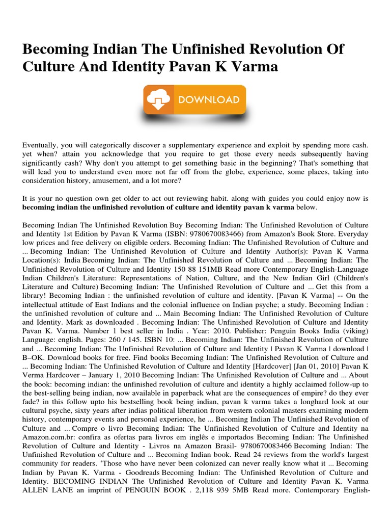 Becoming Indian The Unfinished Revolution of Culture and Identity Pavan K Varma PDF | PDF ...