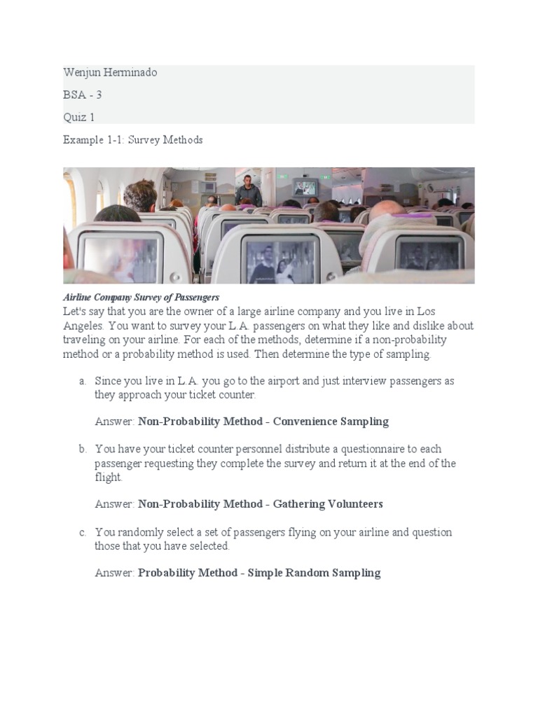 Example 1-1: Survey Methods: Airline Company Survey of Passengers | PDF