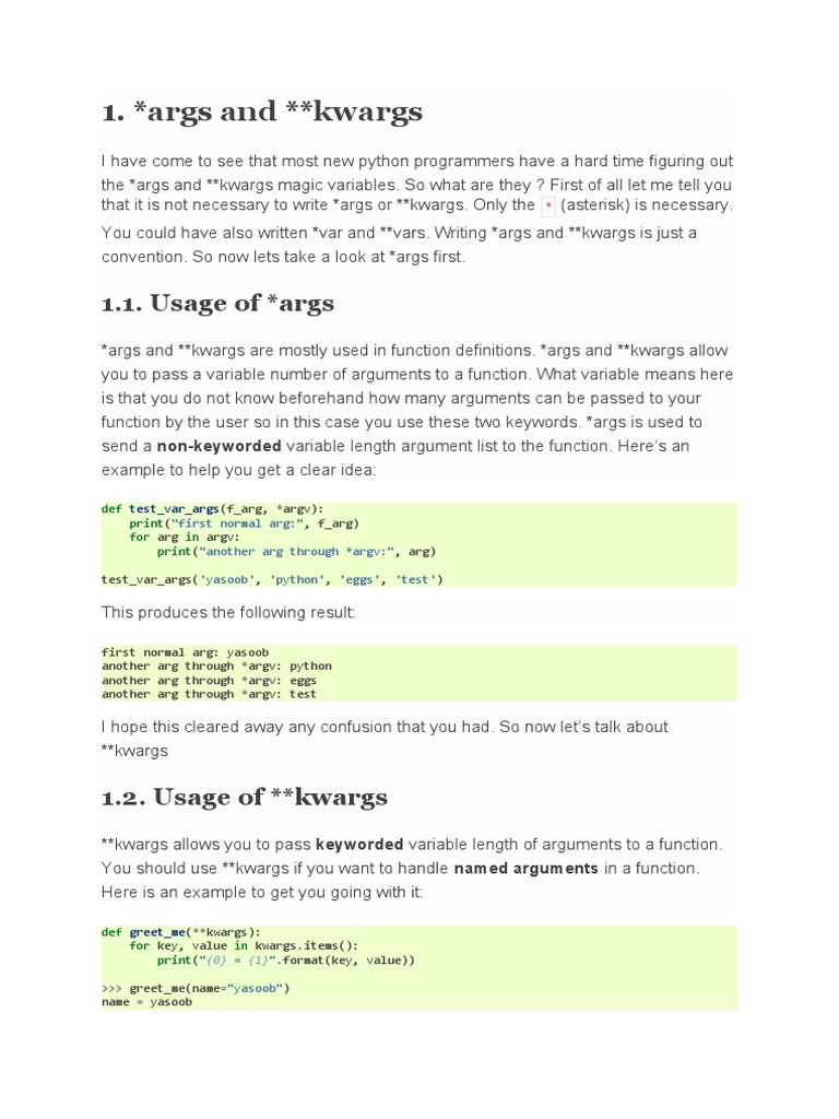 Args and Kwargs | PDF | Parameter (Computer Programming) | Reserved Word
