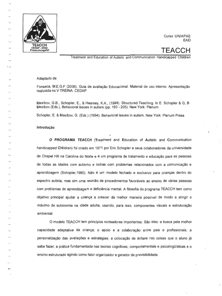 Teacch PDF | PDF | Autismo | Método de ensino