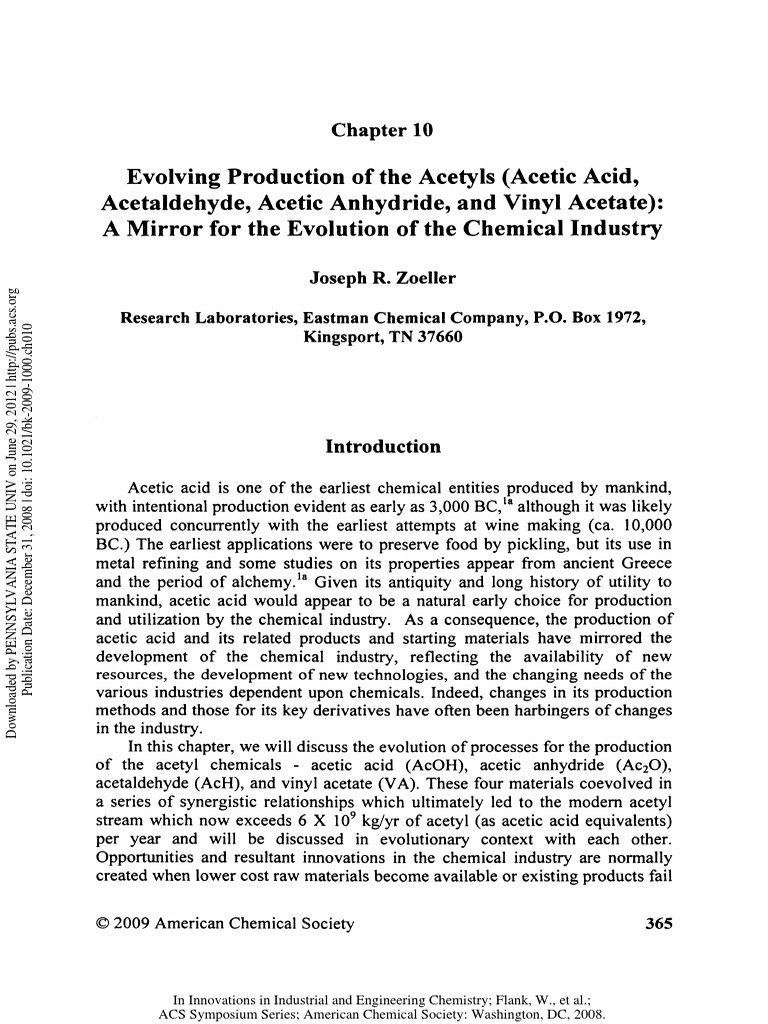 Zoeller. Evolving Production of The Acetyls (Acetic Acid, Acetaldehyde ...