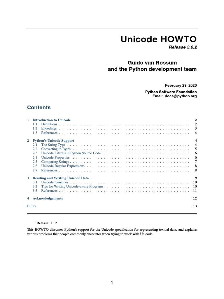 Unicode HOWTO: Guido Van Rossum and The Python Development Team | PDF | Character Encoding ...