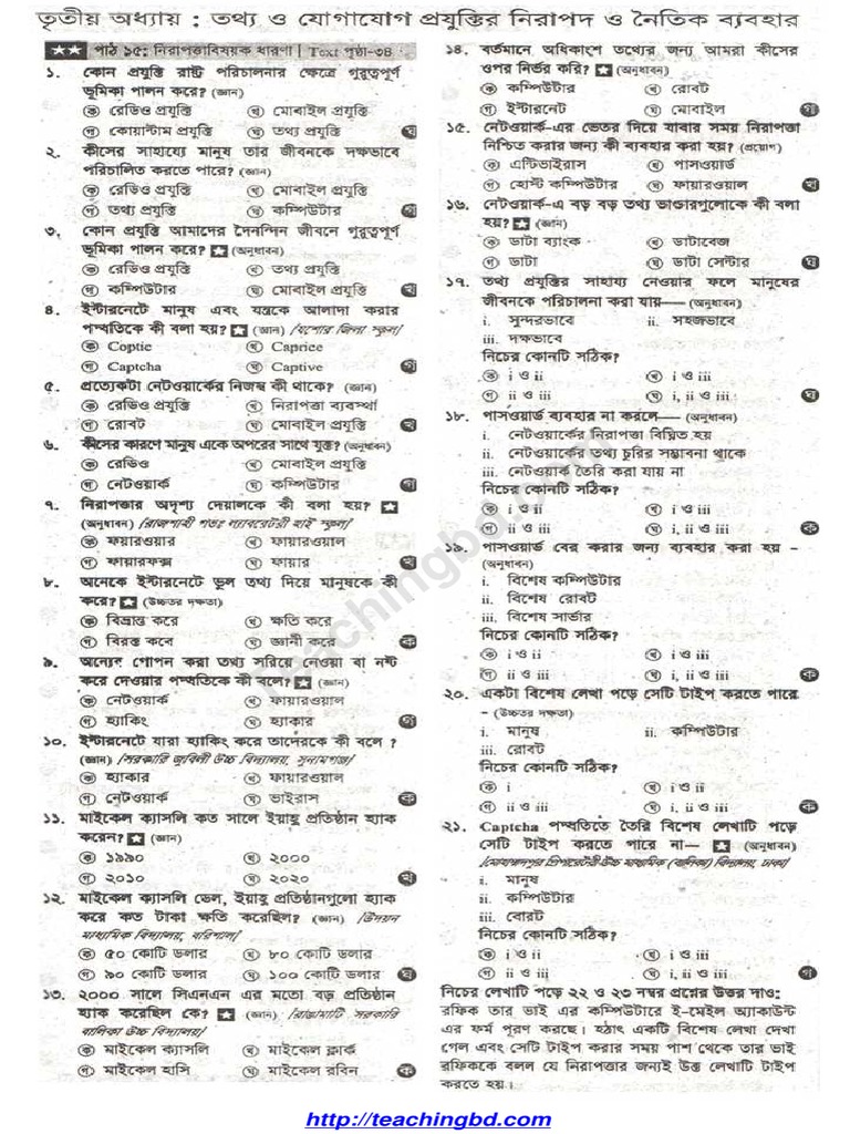 JSC Ict MCQ Question With Answer Chapter 3 Safe and Ethical Use of ...