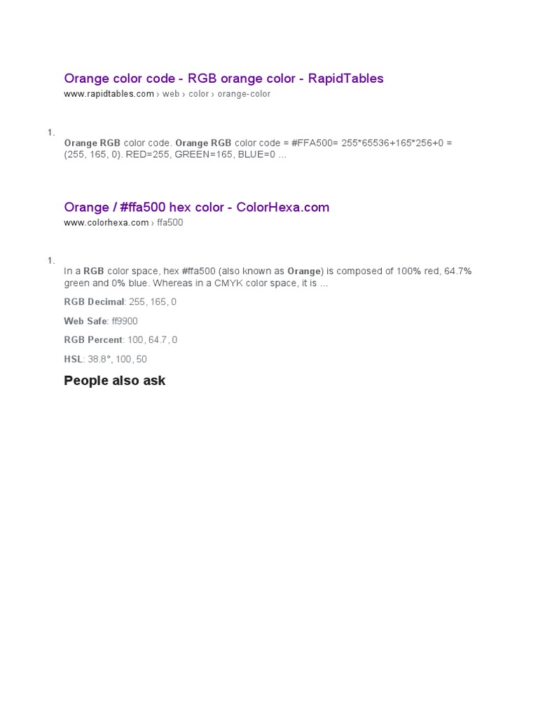 Orange Color Code and RGB Values | PDF