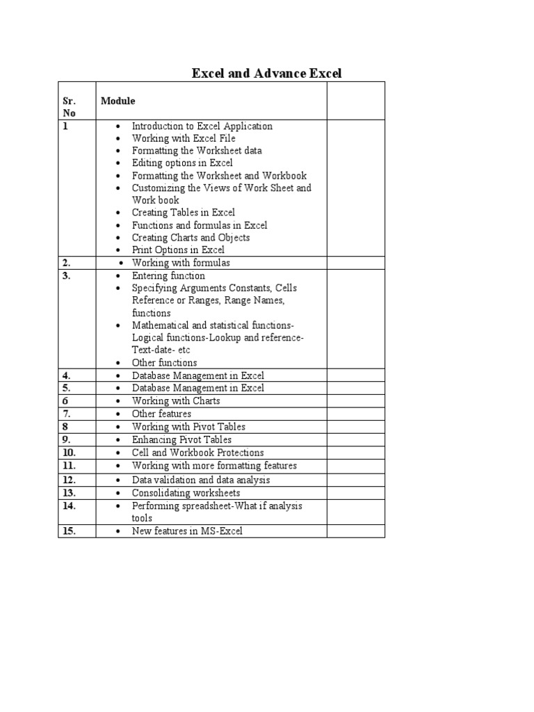 Excel and Advance Excel: Sr. No 1 | PDF