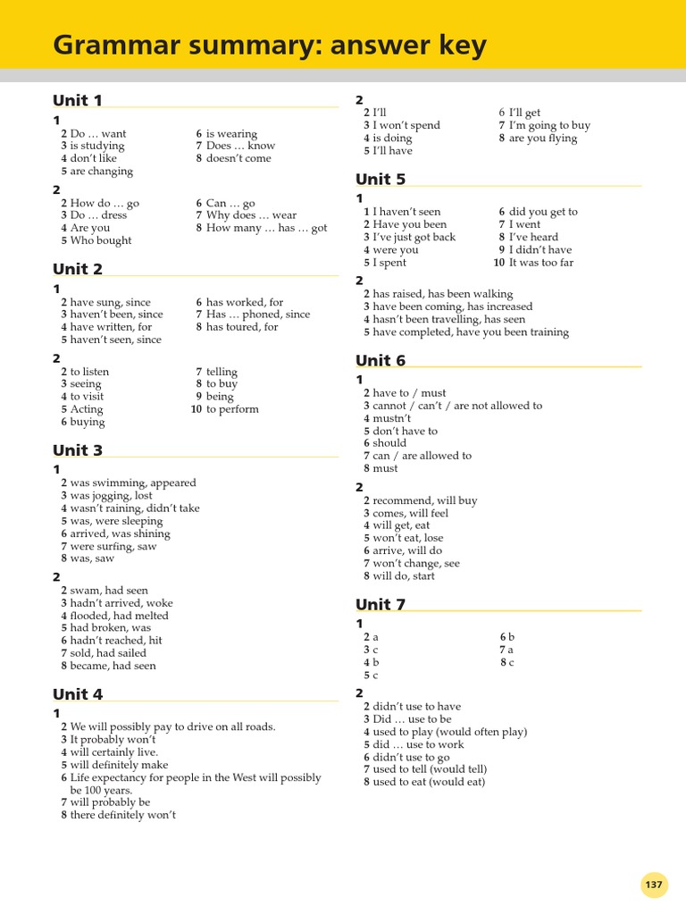Unit 1 Grammar Summary and Answers | PDF