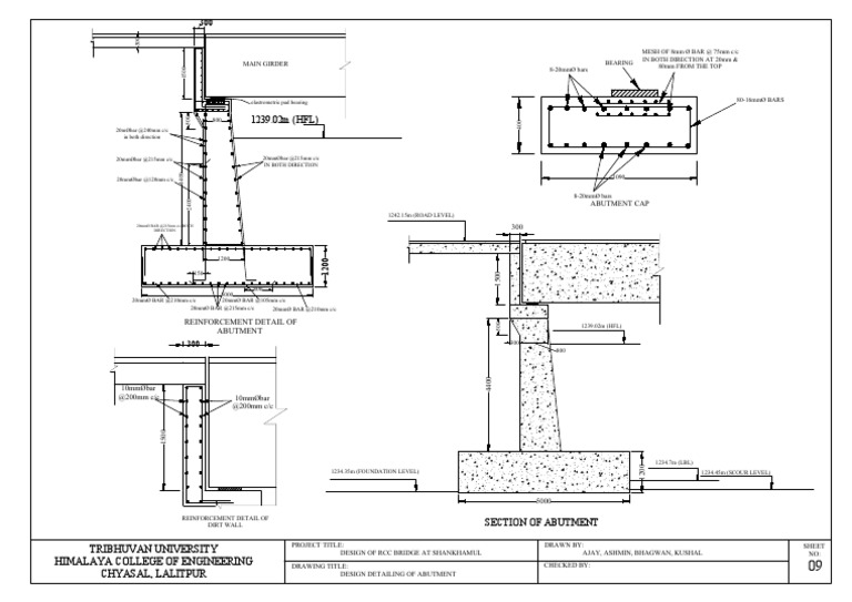 Reinforcement Details for the Abutment and Dirt Wall of a Reinforced Concrete Bridge | PDF