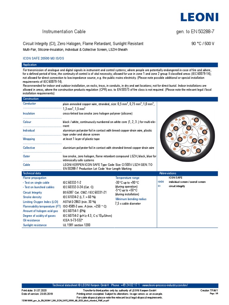 Instrumentation Cable Gen. To EN 50288-7 | PDF | Wire | Smoke
