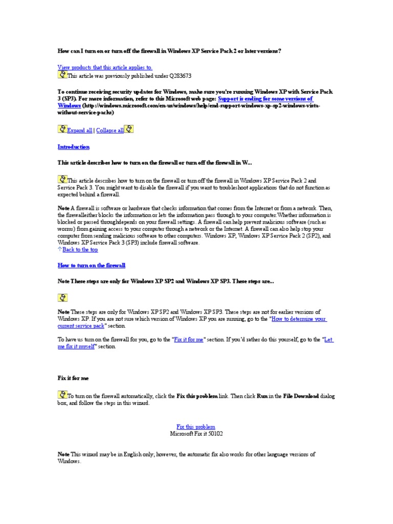 How Can I Turn On or Turn Off The Firewall in Windows XP Service Pack 2 ...