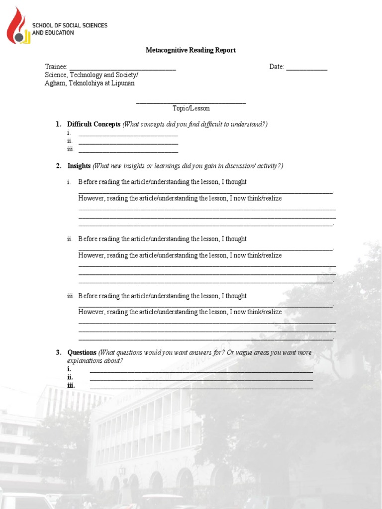 Metacognitive-Reading-Report-STS Format | PDF | Cognitive Science | Epistemology