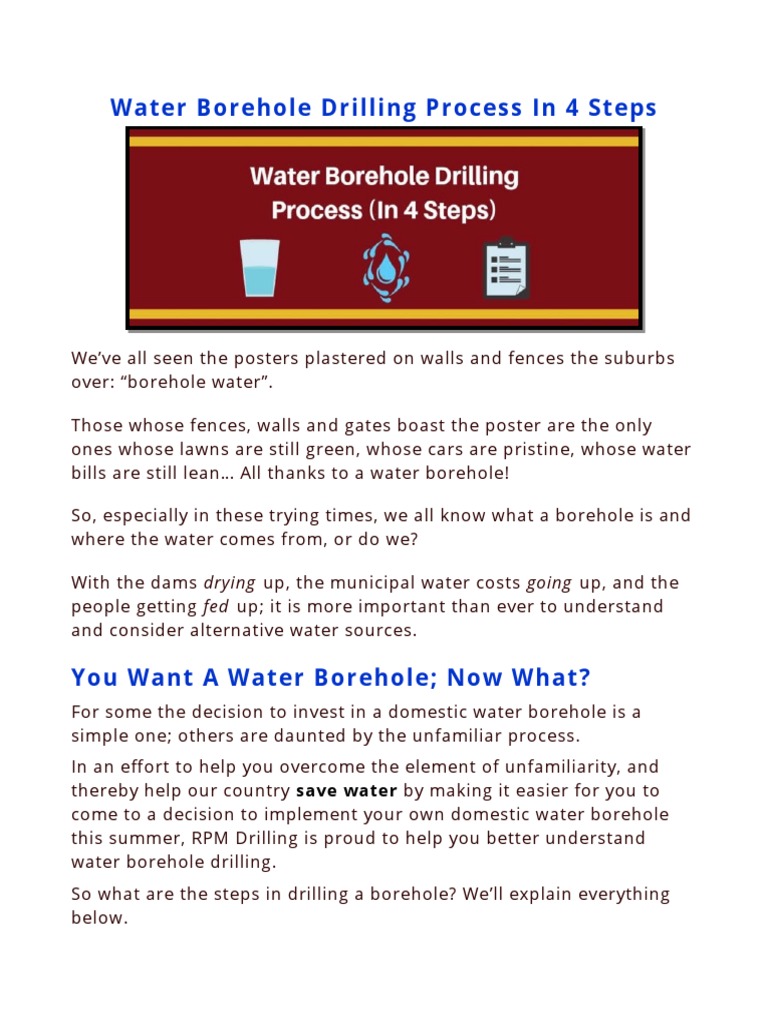 Water Borehole Drilling Process | Download Free PDF | Borehole | Drilling