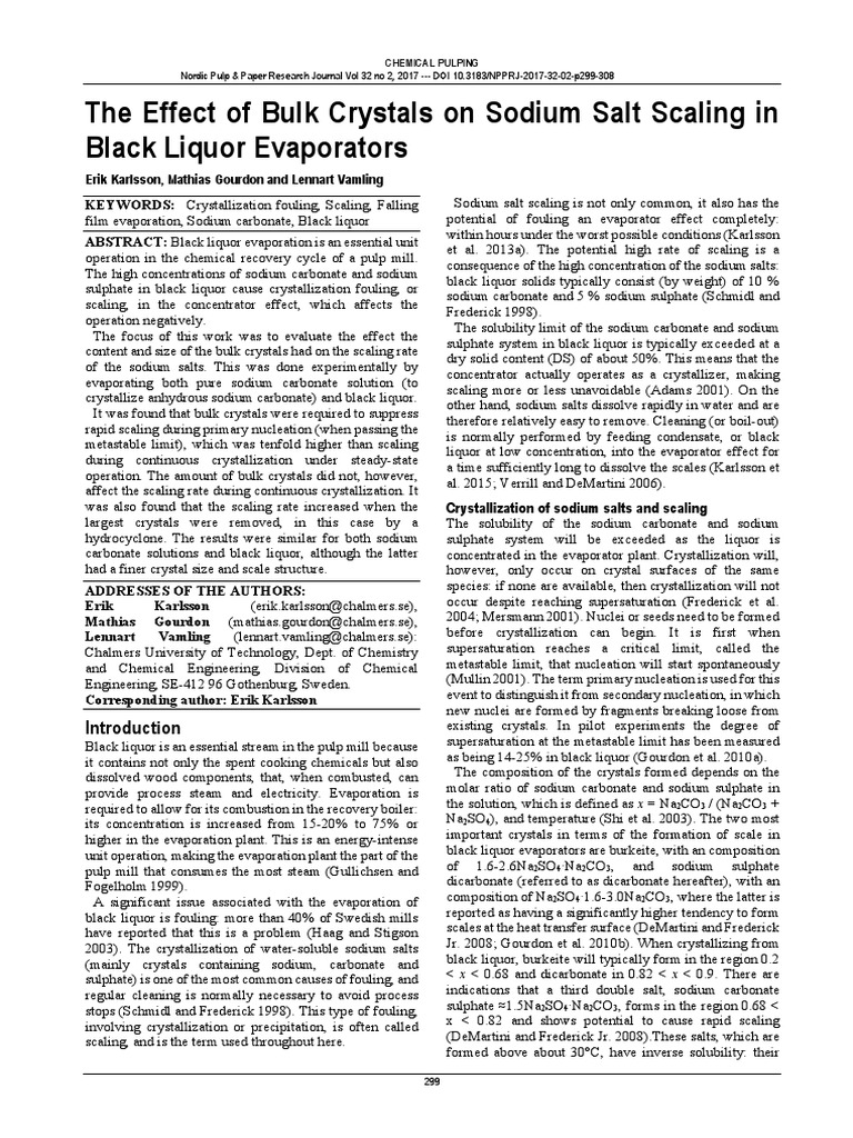 The Effect of Bulk Crystals On Sodium Salt Scaling in Black Liquor ...
