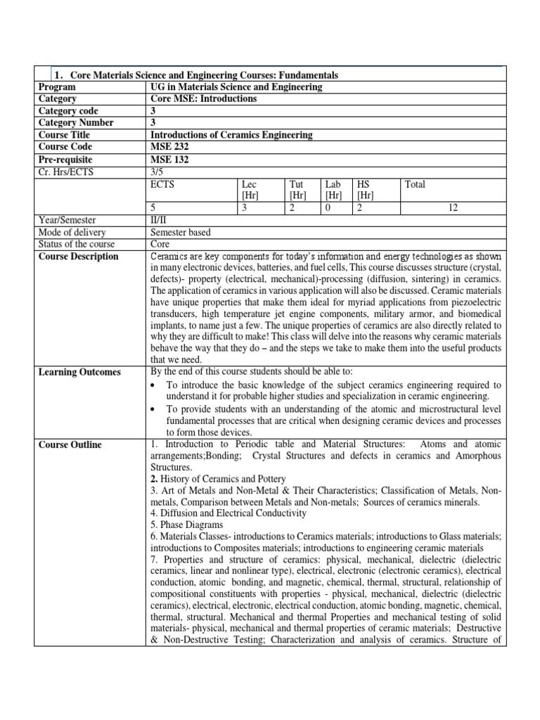 Introduction to Ceramics Engineering | PDF | Ceramics | Ceramic Engineering