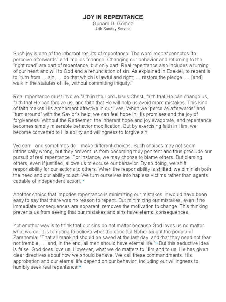 Joy in Repentance: 4rth Sunday Service | PDF | Repentance | Forgiveness