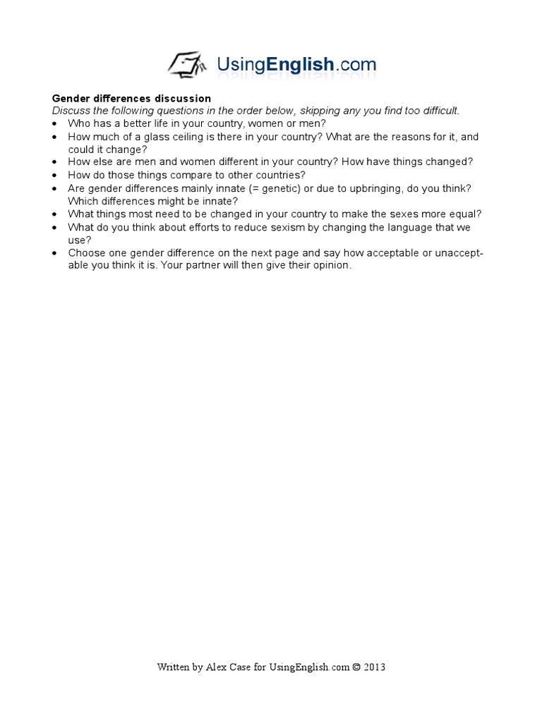 Gender Differences Discussion | PDF | Sex Differences In Humans | Family