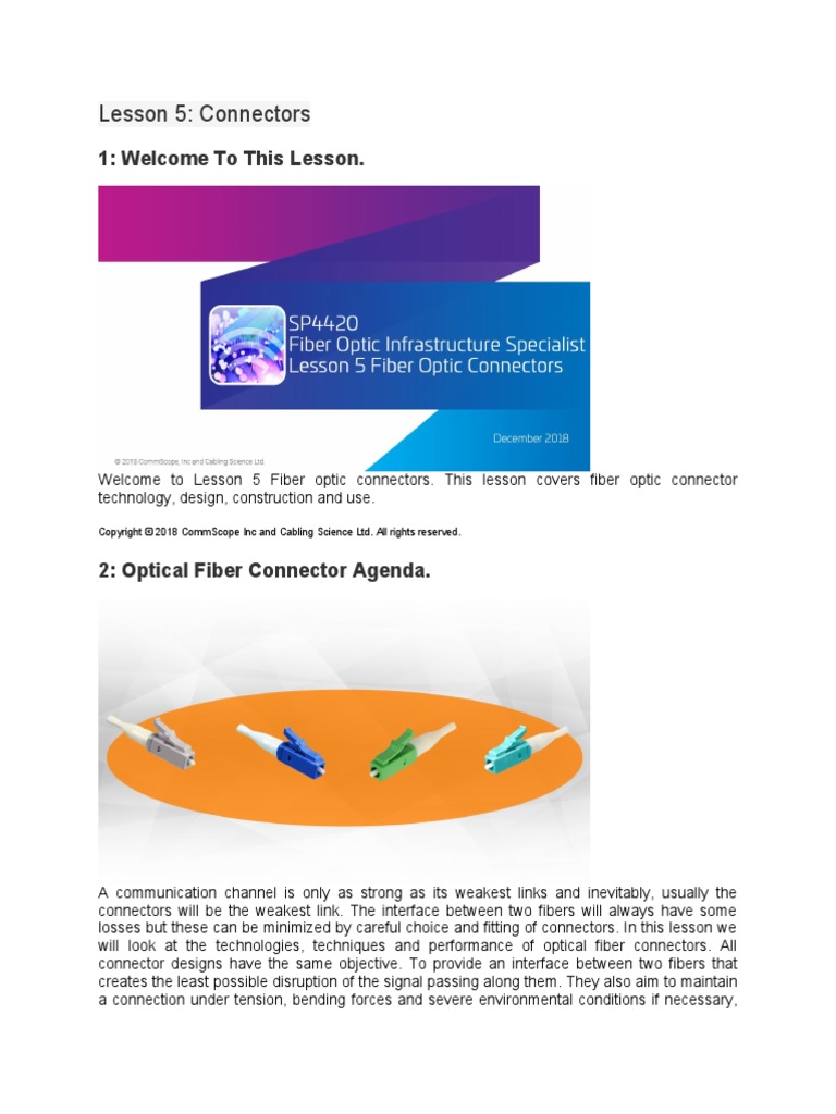 Lesson 5: Connectors: 1: Welcome To This Lesson | PDF | Optical Fiber ...
