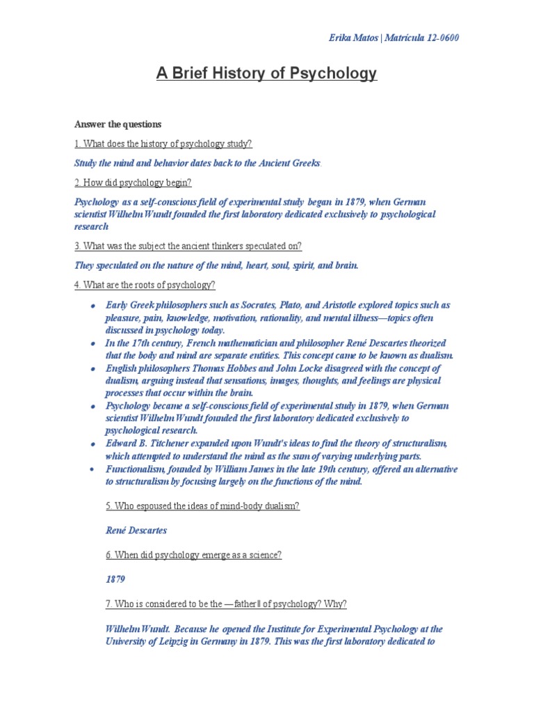 A Brief History of Psychology - Homework | PDF | Psychology | Mind