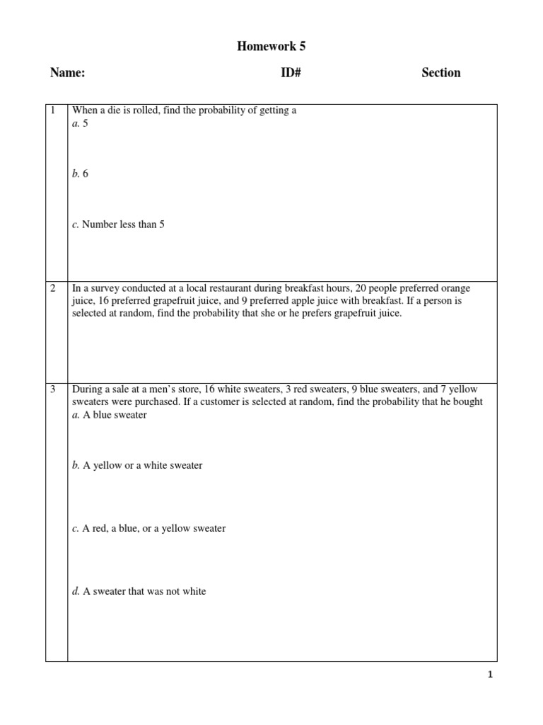 Probability Homework: Calculating Probabilities of Various Events | PDF ...