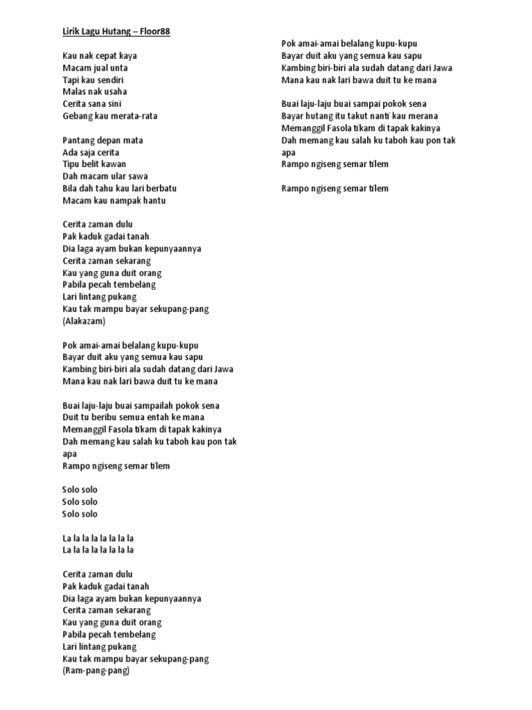Lirik Lagu Hutang - Floor88 | PDF