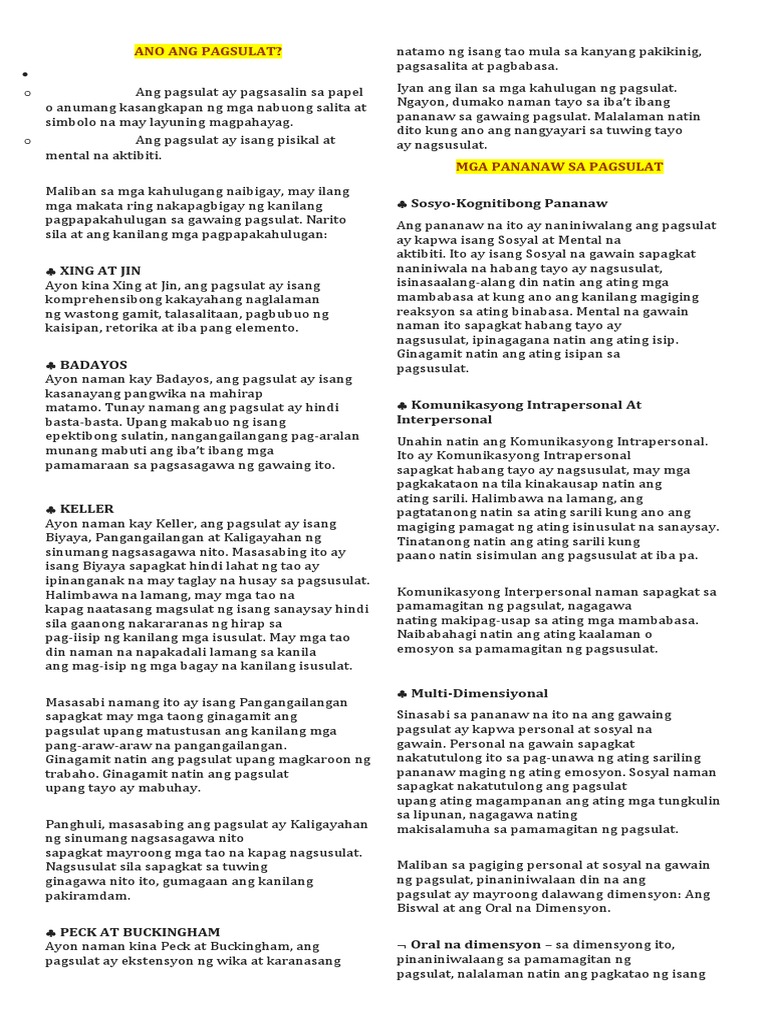 Pagsulat Week 1 | PDF