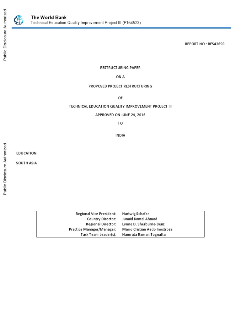 Disclosable Restructuring Paper Technical Education Quality Improvement ...