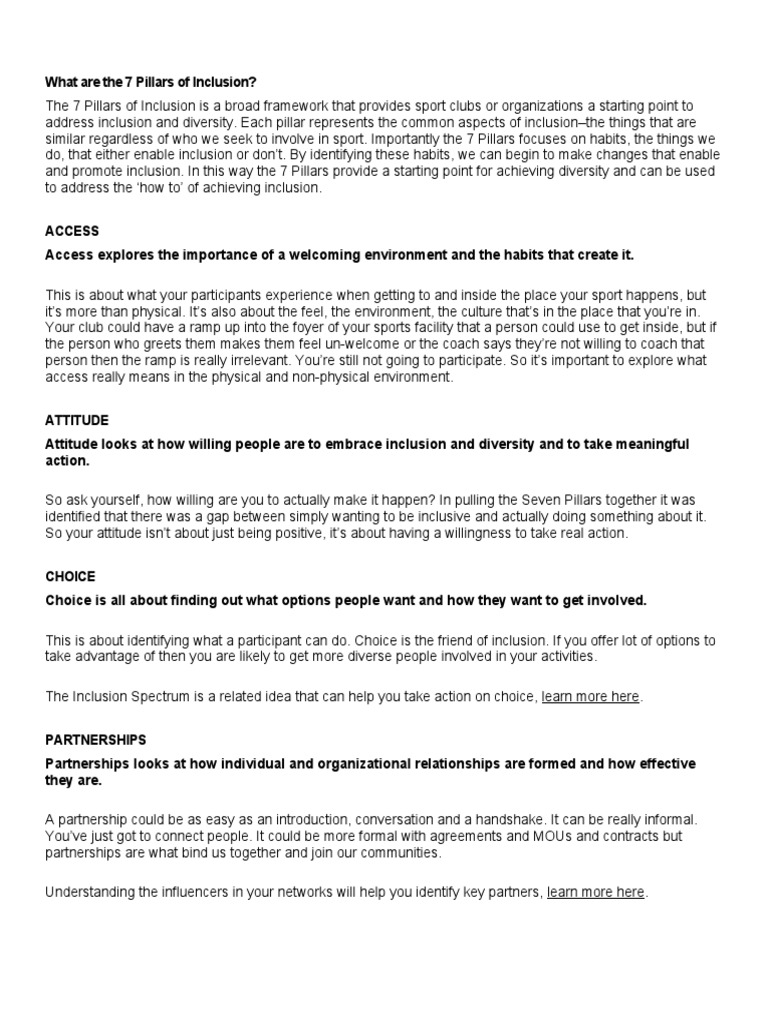 What Are The 7 Pillars of Inclusion | PDF | Inclusion (Education ...
