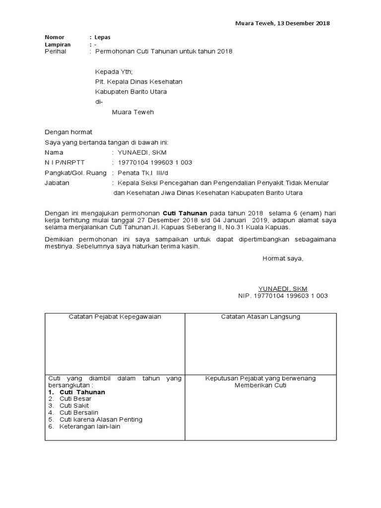 Surat Pengantar Cuti Tahunan | PDF